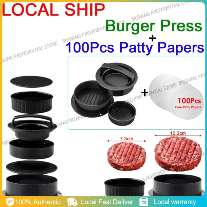 3 in 1 Hamburger Press Patty Maker with 100 Patty Papers Burger Press ...