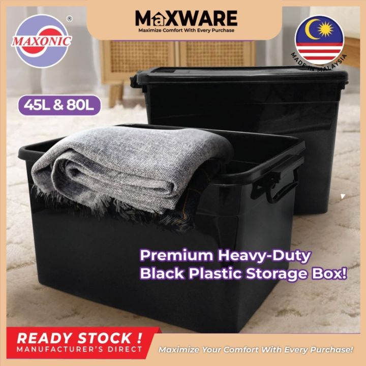Maxware 46 / 80 Litre Black Plastic Storage Box Kotak Simpanan Plastik ...