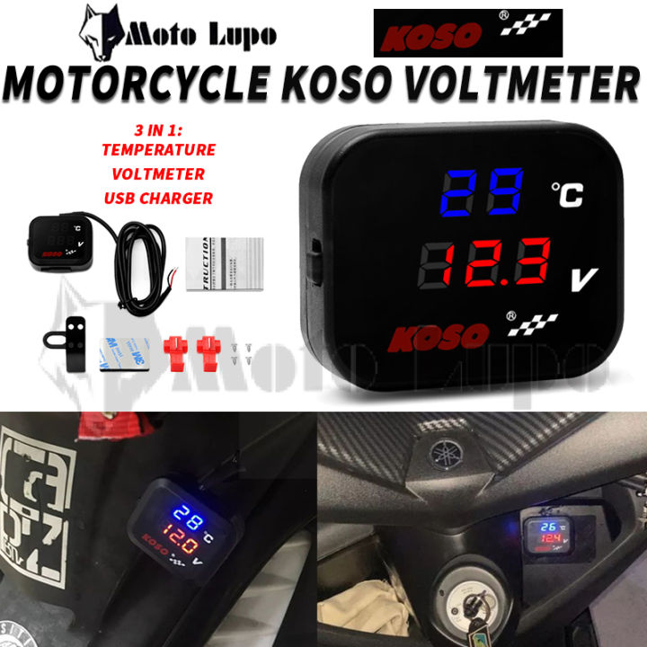 Moto Lupo KOSO Voltmeter For Motorcycle Car 3 in1 12V Waterproof USB ...