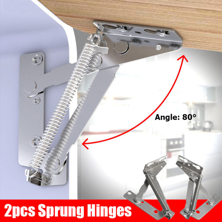 2x 80 Degree Sprung Hinges Cabinet Door Lift Up Stay Flap Top Support ...