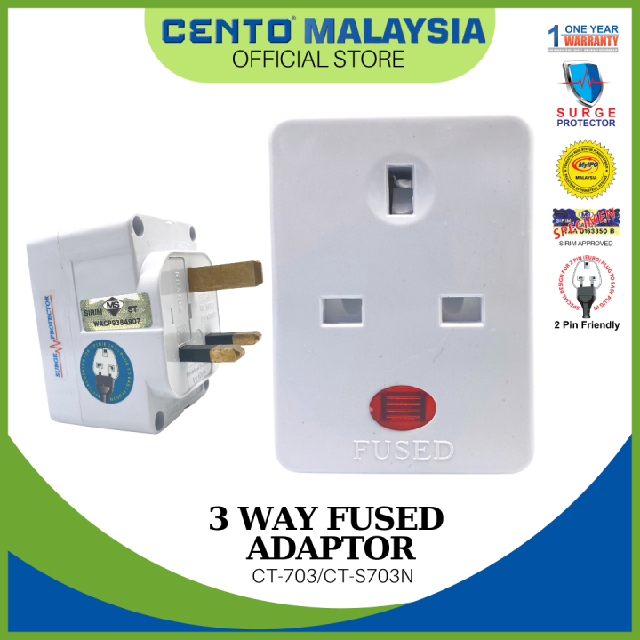 Cento Malaysia 3 Way Fused Adaptor with Surge Protector CT-703/CT-S703N ...