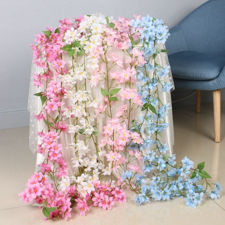 2.3m Artificial Cherry Blossom flowers Rattan bouquet Rose Rattan Fake ...
