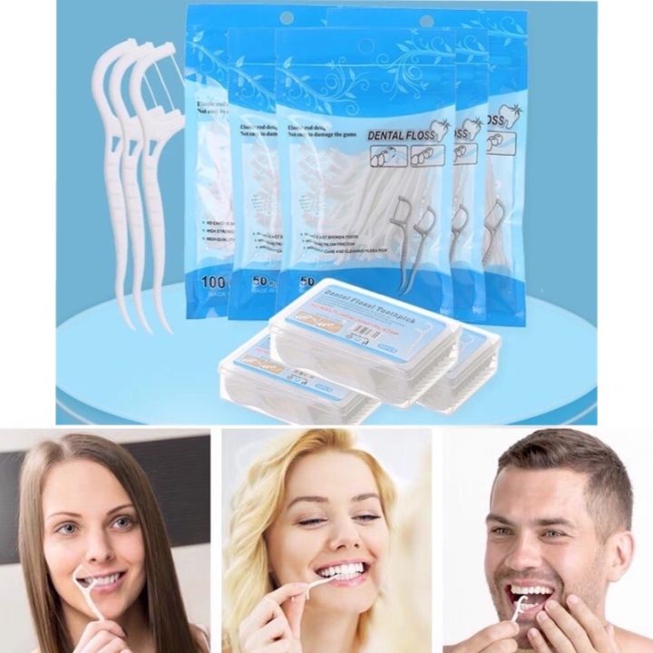 AllShop 50/100pcs Dental Floss Disposable Teeth Stick Interdental Brush ...