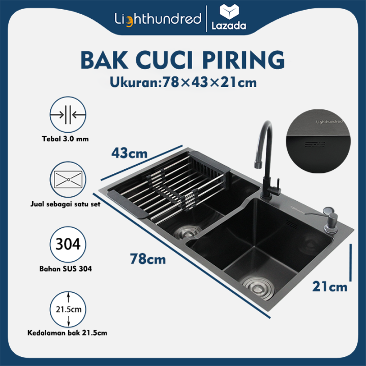 Lighthundred Kitchen Dual Sink Stainless / SUS304 Bak Cuci Piring 2 ...