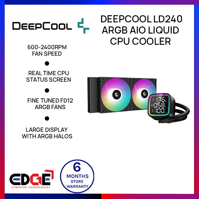 EDGE | DEEPCOOL LD240 ARGB AIO Liquid CPU Cooler, 600-2400rpm, 3 pin ...