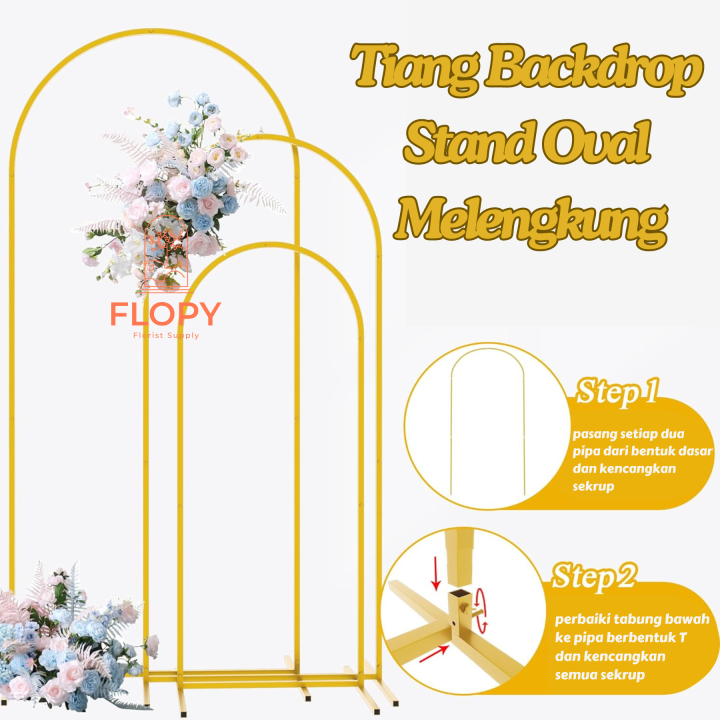[ 1 Set isi 3 Ukuran ] Tiang Backdrop Stand Oval Melengkung / Tiang ...