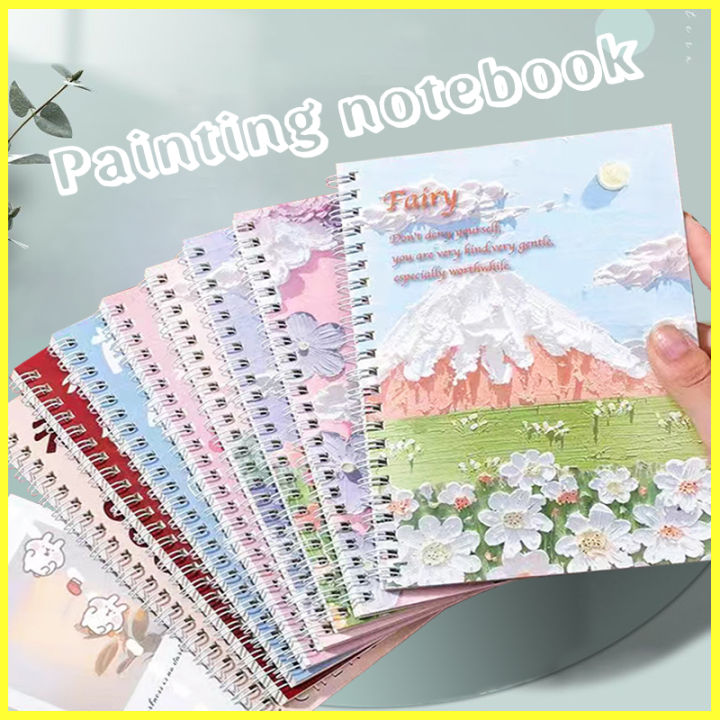 A5 double-sided writing aesthetic oil painting style coil notebook ...