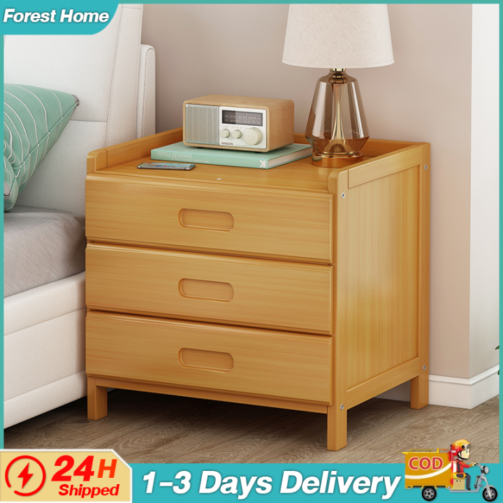 Bamboo Bedside Table with Drawer Side Table Bedroom 床头柜 Rack Kecil ...