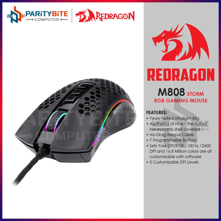 Redragon M808 Storm RGB Lightweight Gaming Mouse, 85g Ultralight ...