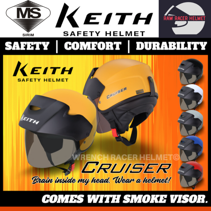 KEITH Cruiser Helmet with Smoke Tinted Visor / Topi Keledar Separuh ...