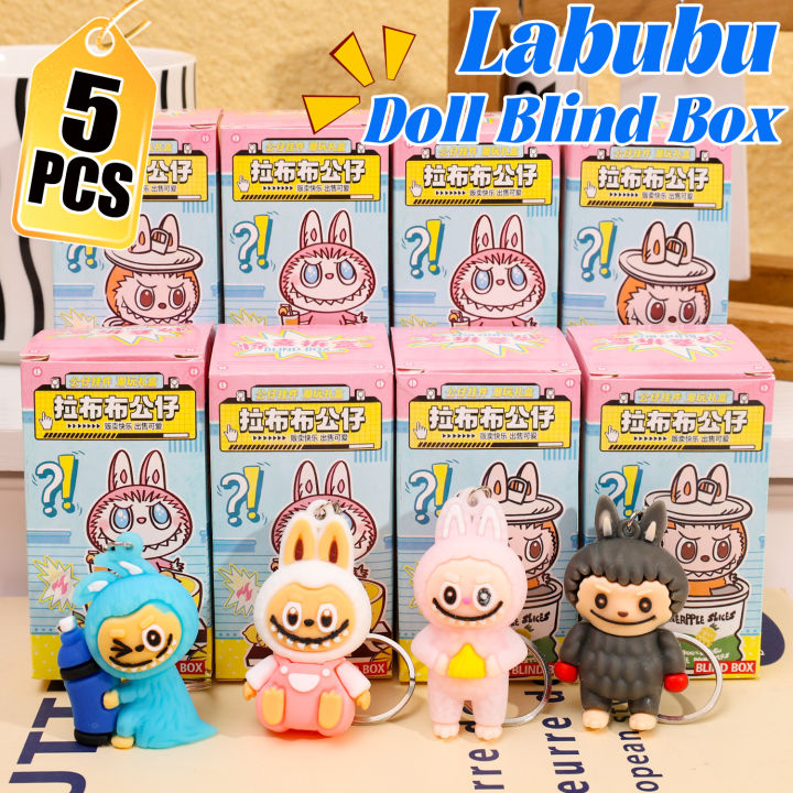 5PCS POP MART Labubu Blind Box Keychain Cartoon Labubu Mysterious ...