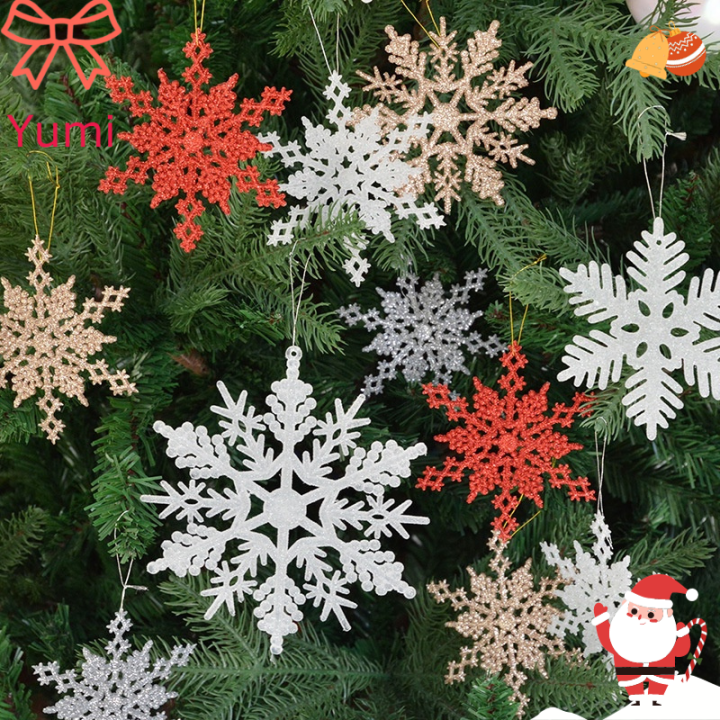 12pcs Yumi New Glitter Snowflake Christmas Ornaments Xmas Tree Hanging ...