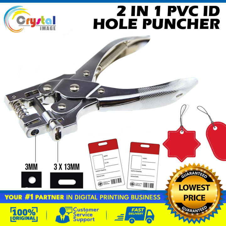2 in 1 Metal Hole Puncher for Id Making/Bag Tags(3/5mm Round | 3.13mm Rectangle) PVC Card ...