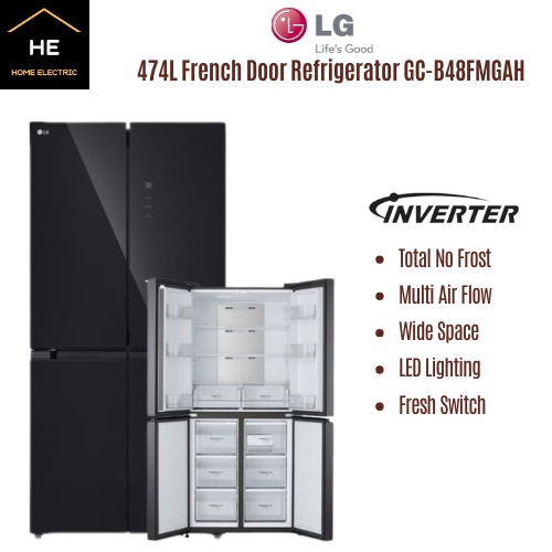 LG 474L French Door Fridge in Black Glass Finish Refrigerator Peti Ais ...