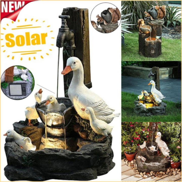 Duck Solar Power Resin Patio Fountain Garden Design With LED Light ...