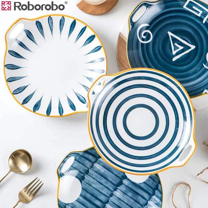 Roborobo Japanese-style 9.2 Inch Ceramic Handle Plate Ceramic Round Plate Bakeware Pwede Oven ...