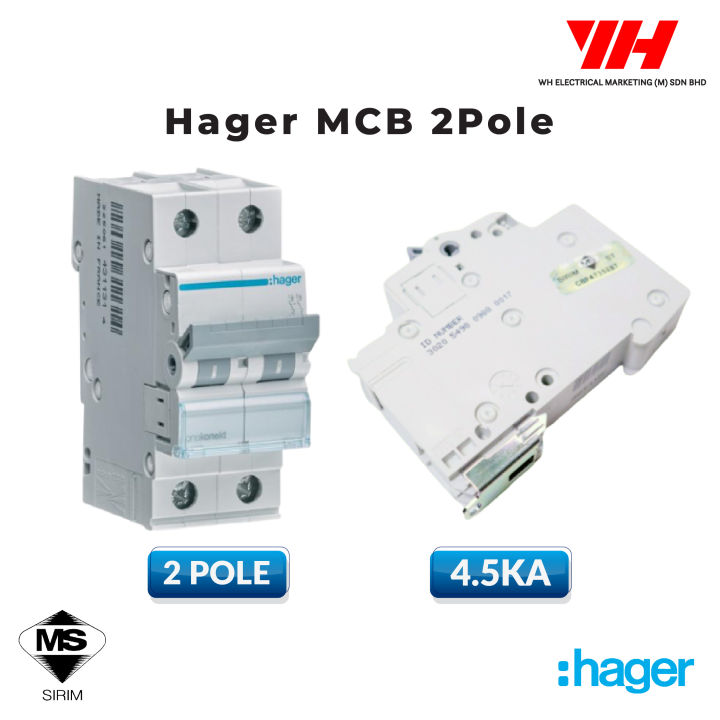 HAGER 2POLE 4.5KA MCB (1A/2A/4A/6A/10A/16A/25A/32A/40A/63A) | Lazada