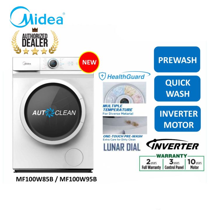 MIDEA 9.5KG Front Load Inverter Washer Washing Machine MF100W95B mesin ...