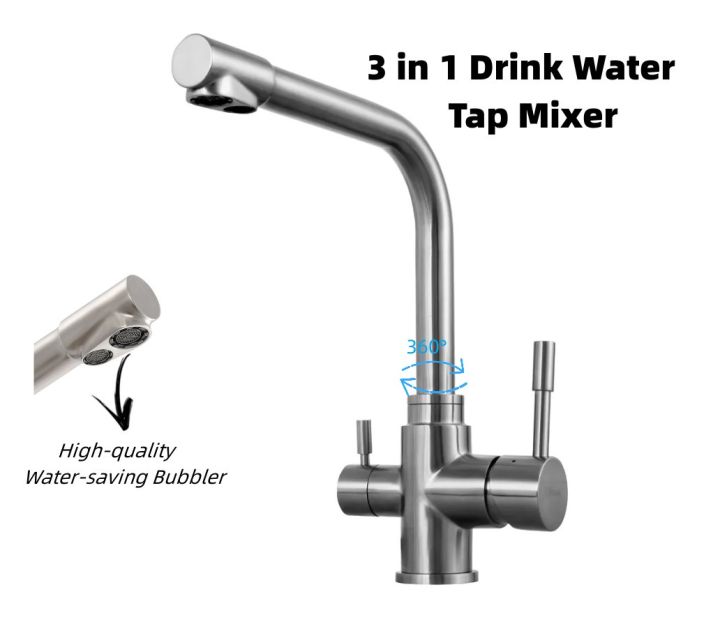 3 Way Kitchen Faucet for RO System - Stainless Steel Lead-Free Tri Flow ...
