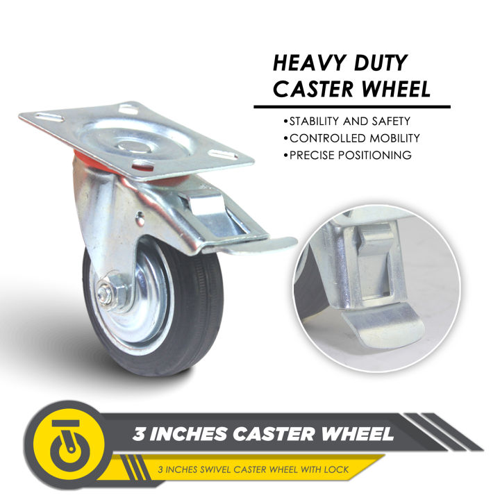 Caster Wheel 3 Inches 1pc Black Swivel with lock/Fixed - Gold Mind ...