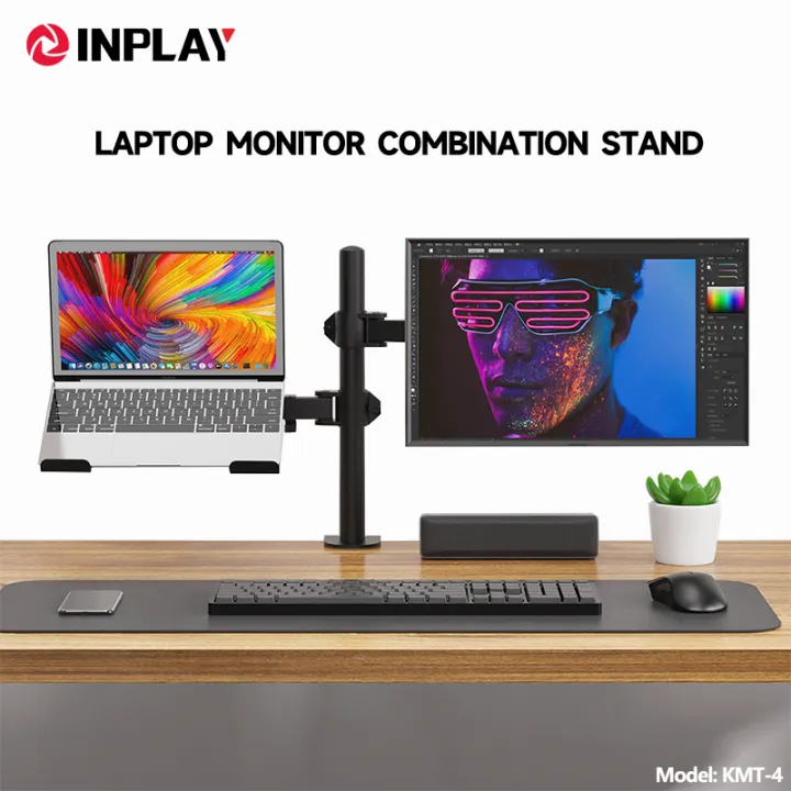 Inplay KMT-4 Monitor Stand With Laptop Tray Dual Arm Desk Mount Fully ...