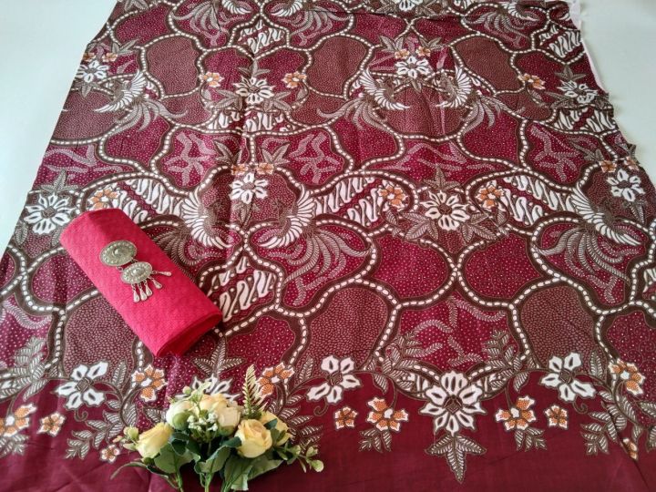 KAIN BATIK PEKALONGAN PRINTING MERAH bahan kebaya wisuda unggul jaya ...
