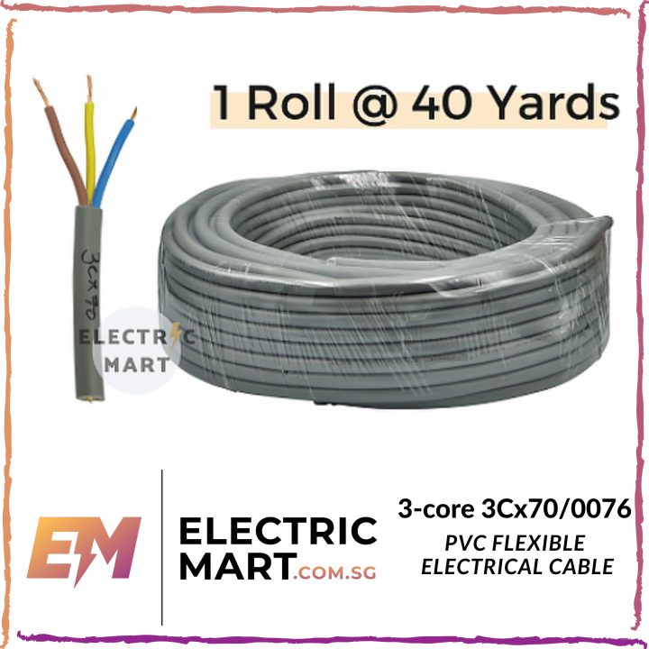 3 Core x 70/0076 PVC Flexible Wire Supply Electrical Cable 3x70/0076 or ...