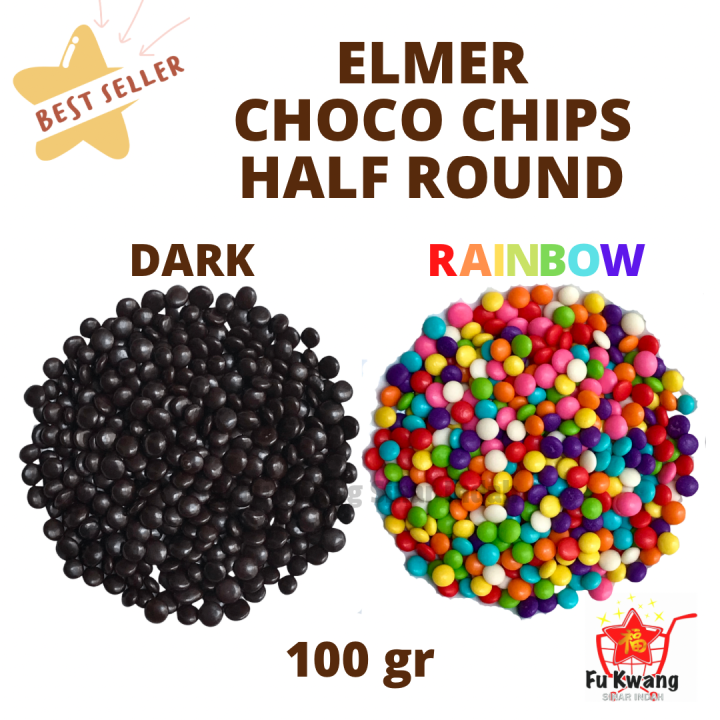 Elmer Choco Chips Half Round HR 100 gram - DARK - COLORED RAINBOW ...
