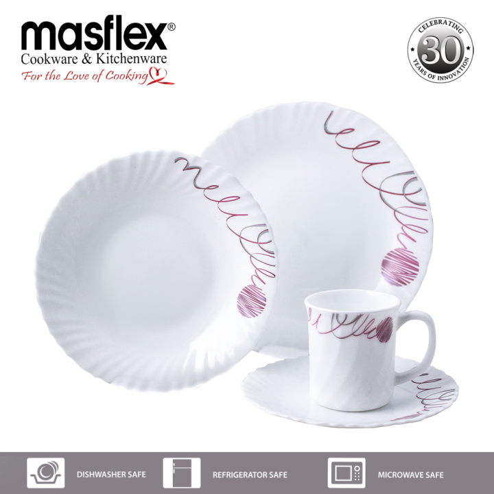 Masflex 8 piece Contour Opal Dinnerware Made of Tempered Glass and ...