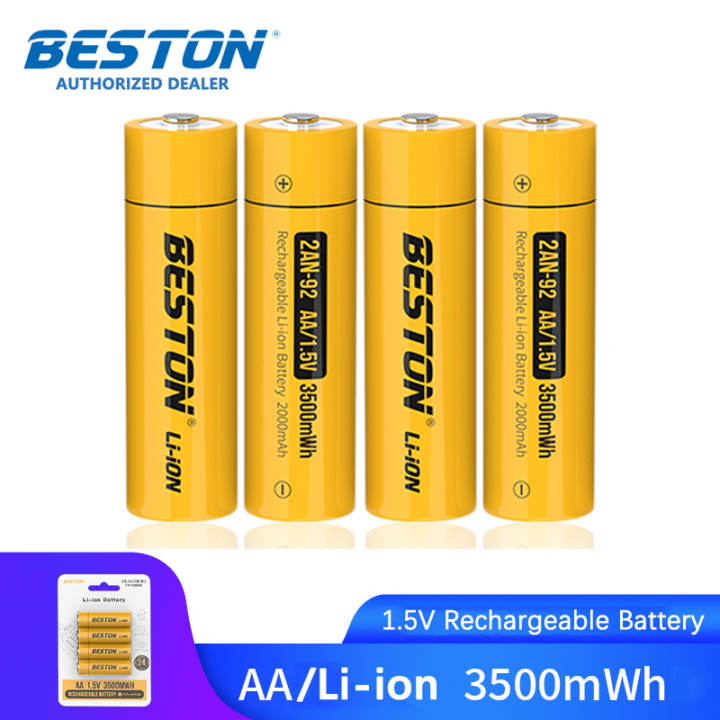 Beston Original Rechargeable Battery AA 1.5V Li-ion 3500mWh Rated ...