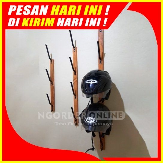 Rak helm gantung / gantungan helm dinding, Tempat helm kayu besi ...