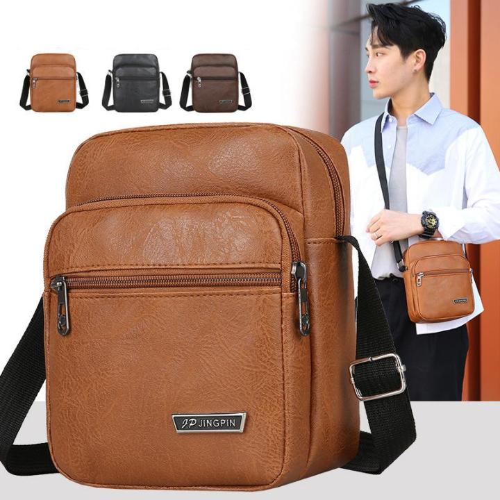 (B129)กระเป๋าสะพายผู้ชาย ลายหนังซิปเยอะ งานดีมาก | Lazada.co.th