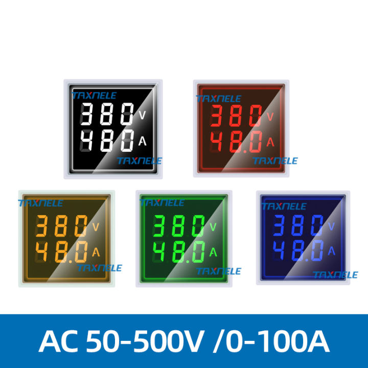 AC 60-500V 0-100A Square 22mm LED Digital Dual Display Ammeter Voltmeter Voltage Gauge Current ...
