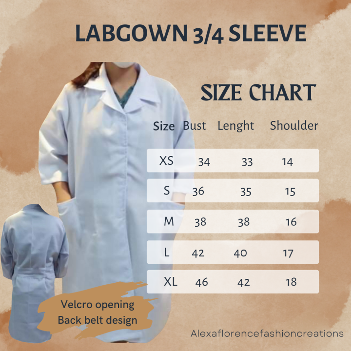 lab gown / lab coat / nurse / velcro buttons opening 3/4 / longsleeve ...