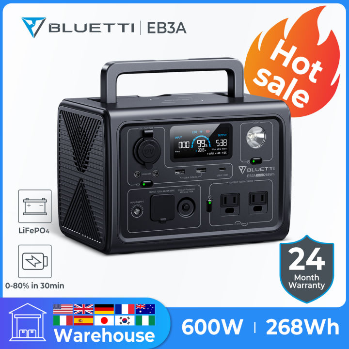 EB3A BLUETTI พาวเวอร์แบงค์แบบพกพา600W เครื่องกำเนิดไฟฟ้าพลังงานแสงอาทิตย์268Wh แบตเตอรี่ LiFePO4 ...