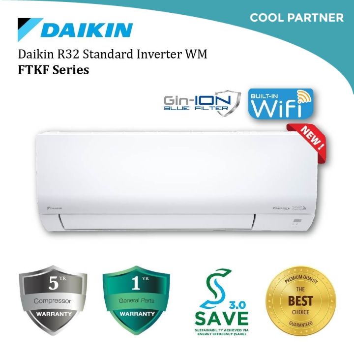 [TnG Extra Rebate] DAIKIN 1.0-2.5HP Standard Inverter Air Conditioner FTKF Series R32 Built-in ...