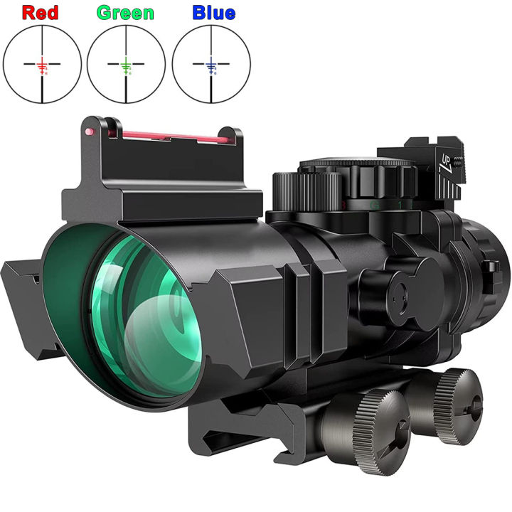 4X32 3 Color Prism Scope Compact Scope With Rear Iron Sight & Fiber ...
