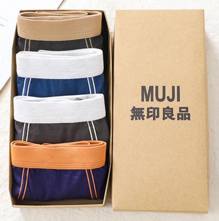 MUJI MUJI ชุดชั้นในผ้าฝ้ายผู้ชาย4แพ็คหลวมขนาดใหญ่กางเกงนักมวยกางเกงยีนส์ขาสั้นระบายอากาศเอวปาน ...