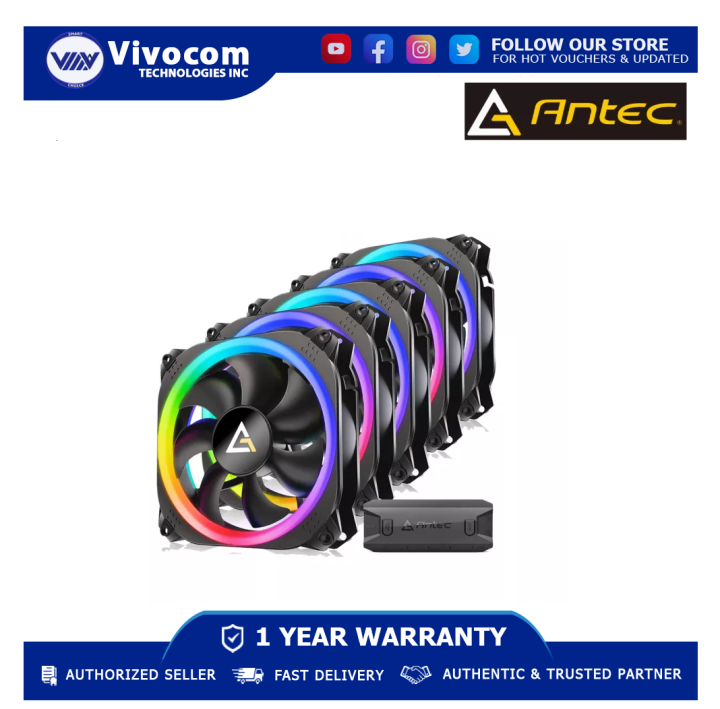 ANTEC PRIZM 120 ARGB 5+C PWM Fan with Controller, Dual-Ring Design, 18 ...