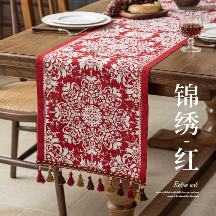 Classical New Chinese Style Table Runner Red Yellow Blue Embroidery ...