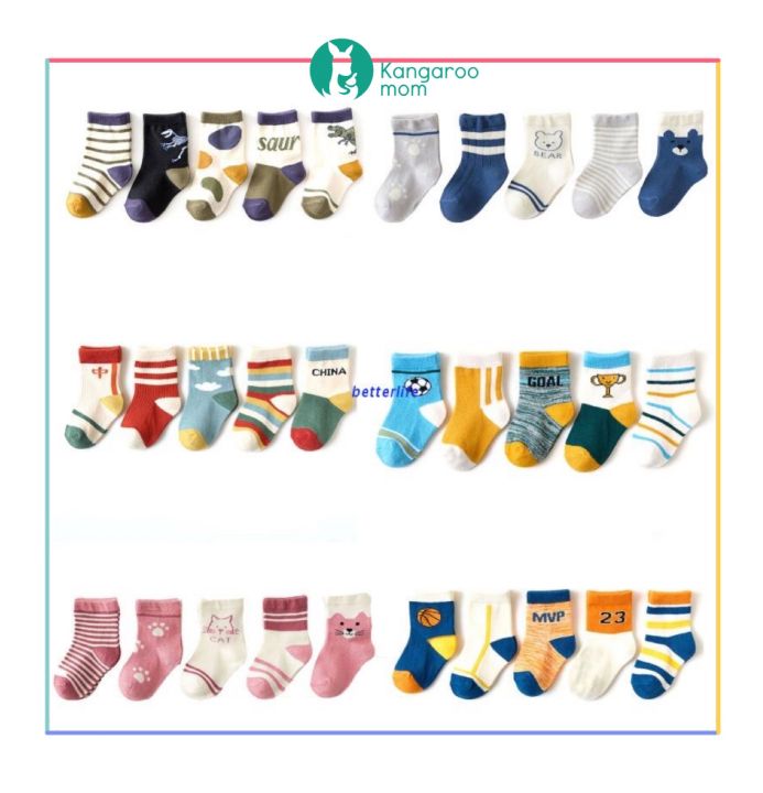 5 Pairs Baby Cotton Socks Animal Design Soft Infant Kids Babies Socks（0 ...