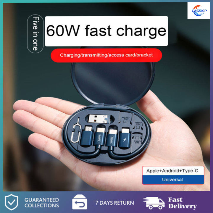 Multi-function Fast Charging Data Cable 60W Protable Storage Kit Box Lightning Typc-C Micro ...