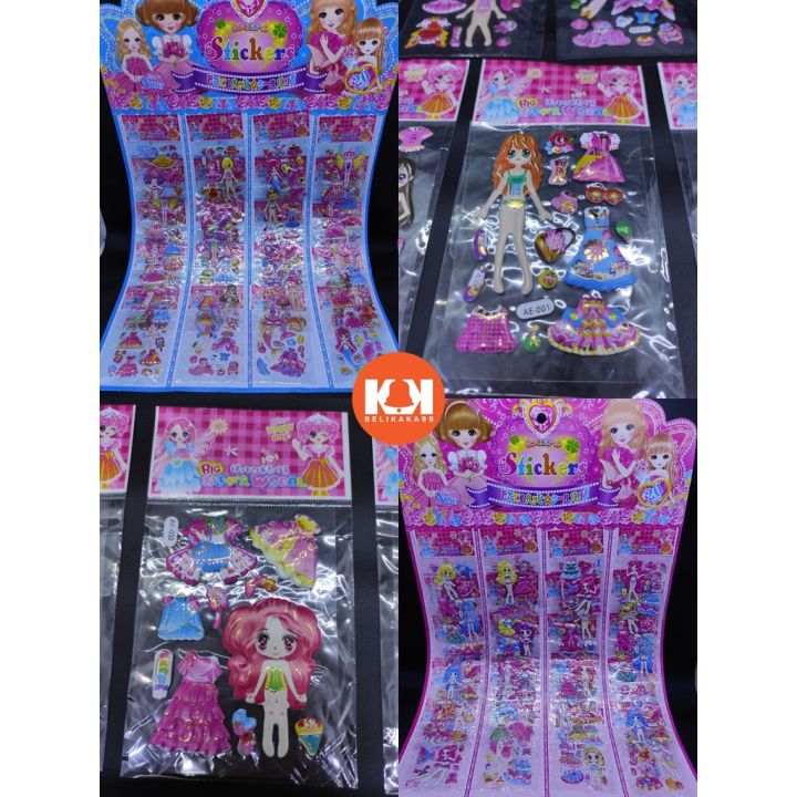 (2 PCS) STICKER ANAK KARAKTER CEWE TIMBUL 3D LEMBARAN ISI 20 PCS ...