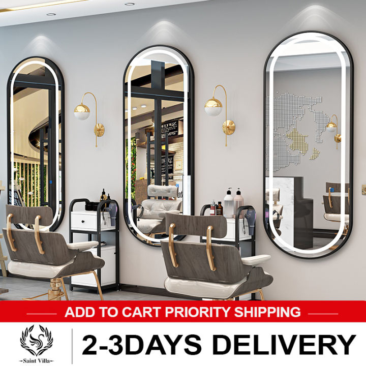 Hairdressing mirror, barber shop mirror, Internet celebrity with light ...
