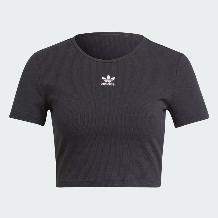 adidas ไลฟ์สไตล์ เสื้อยืดผ้าริบ Essentials ผู้หญิง สีดำ II8057 | Lazada ...