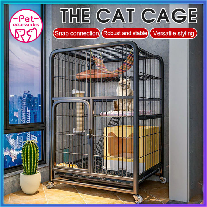 Heavy duty cat cage with wheels easy assembles sturdy pet 2/3 layer ...