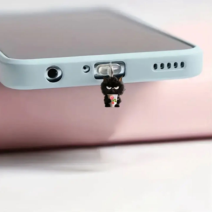 Cute Black Cat Acrylic Pendant Mobile Phone Dust Plug Suitable for ...