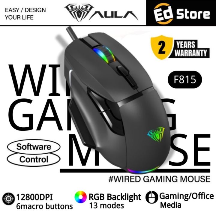 AULA F815 Gaming Mouse 12800 DPI RGB Wired Gaming Mouse with 13 Backlit ...