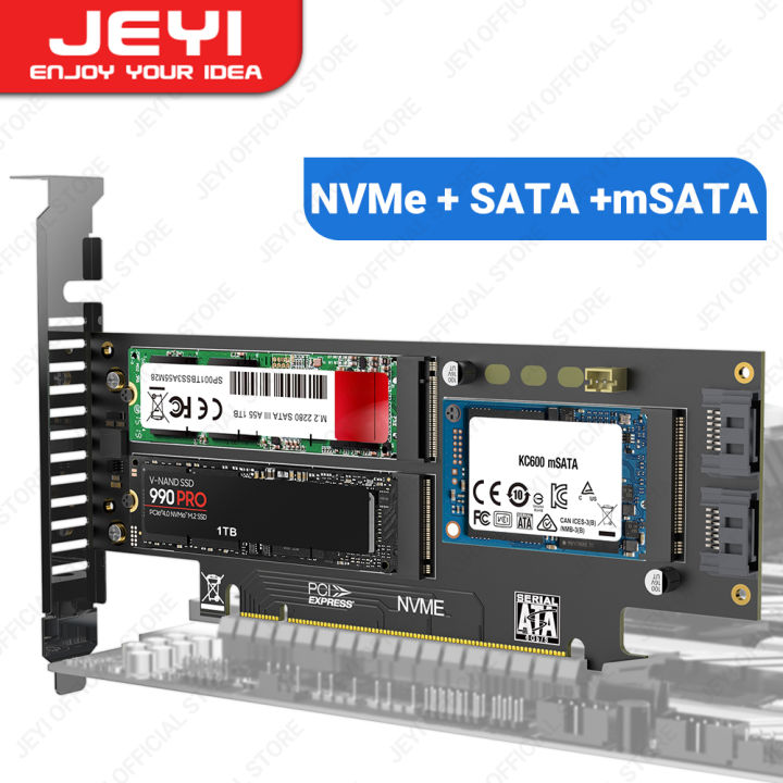 JEYI NVMe NGFF and mSATA SSD PCIe 4.0/3.0 Adapter Card, 3 in 1 M.2 NVME ...