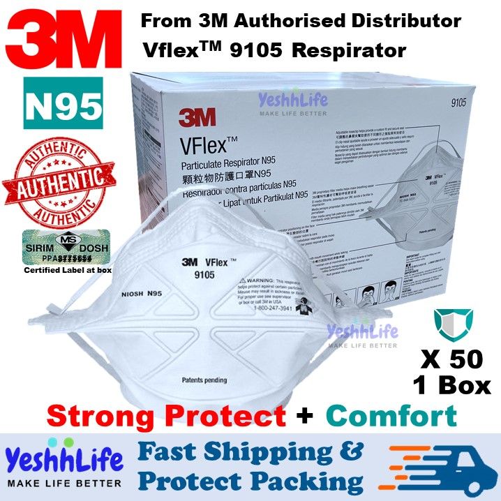 3M VFlex 9105 N95 3M N95 Respirator Foldable Mask Haze/ Dust/ Mist Disposable Respirator/ Vflex ...